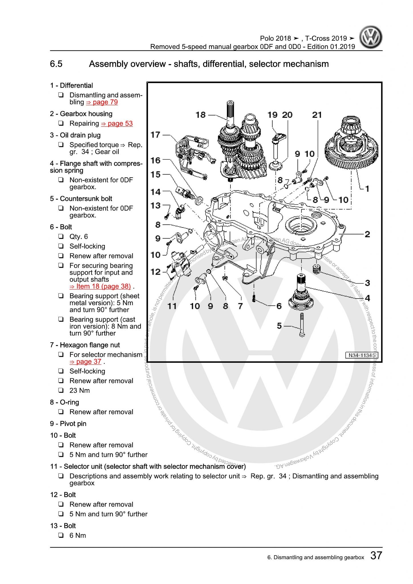 VW 5-Speed Manual Gearbox (0DF/0D0) OEM Workshop Manual | OBDTotal