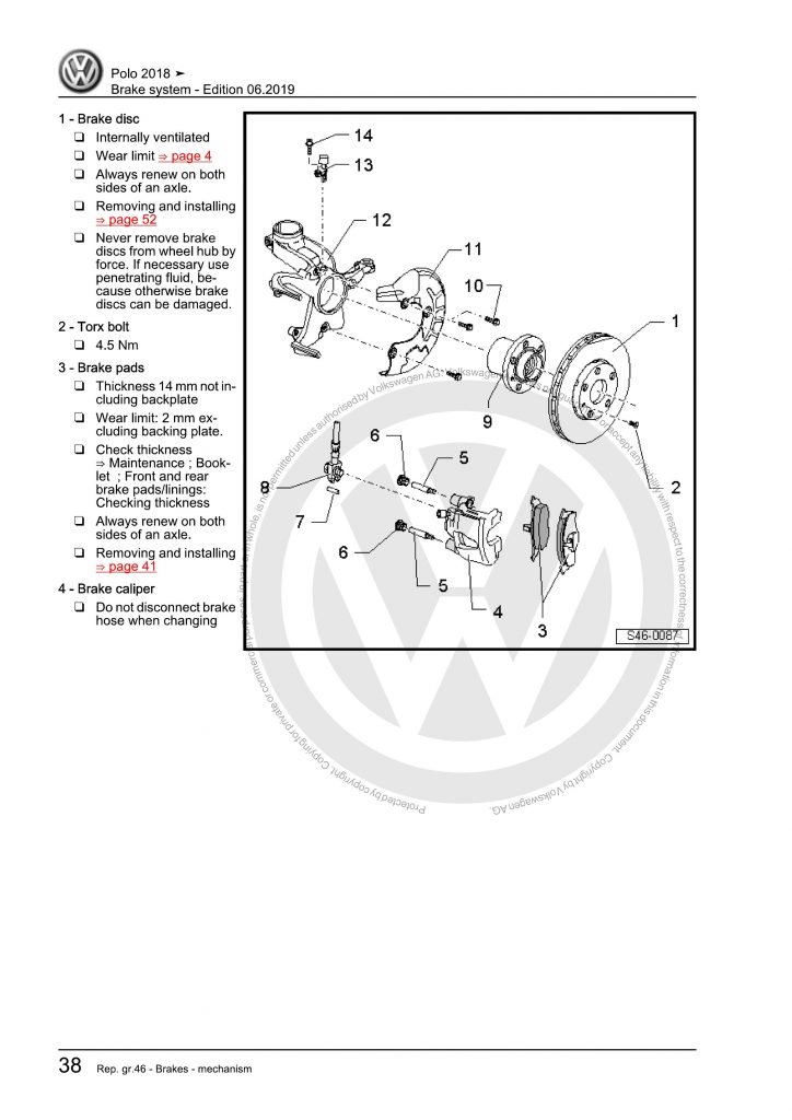 VW Polo Brake System OEM Workshop Manual | OBDTotal